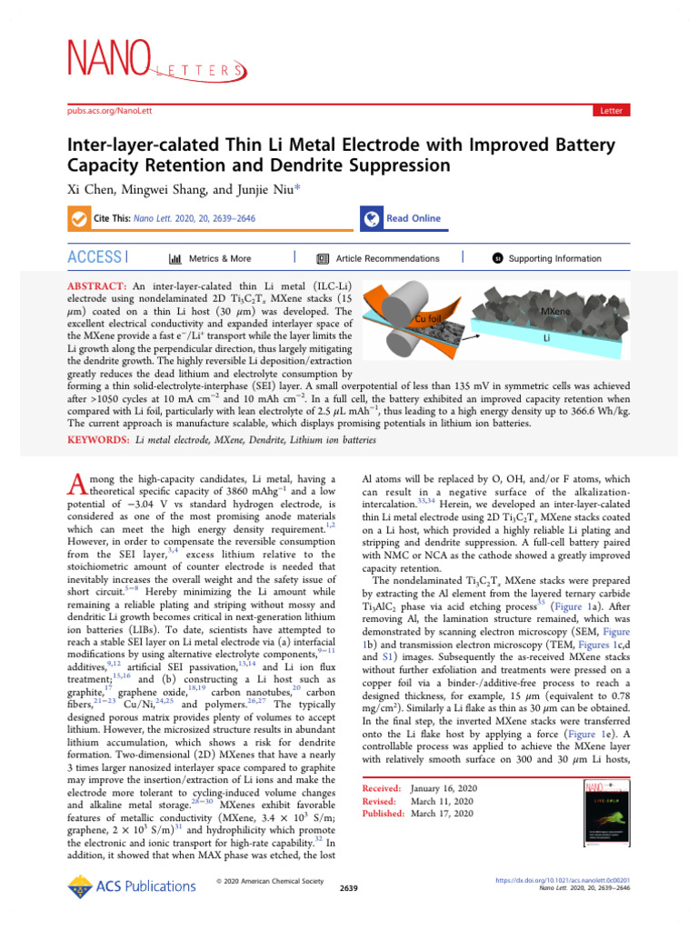 2020 Nano Letter Inter-Layer-Calated Thin Li Metal Electrode With ...