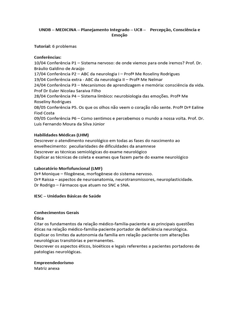 Planejamento Integrado UC8 | PDF