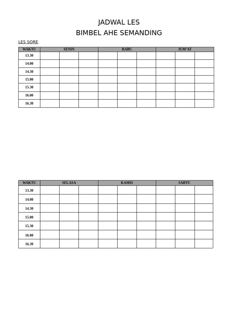 Jadwal Les | PDF