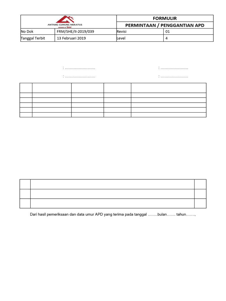 Form Permintaan Penggantian APD | PDF