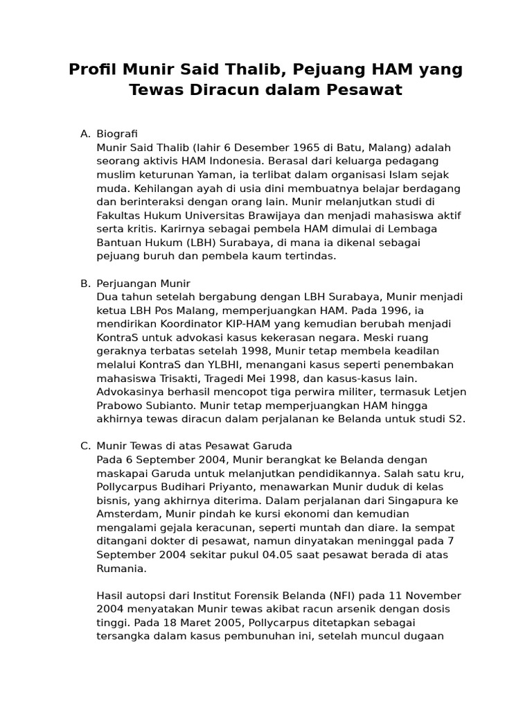 Profil Munir Said Thalib, Pejuang HAM | PDF