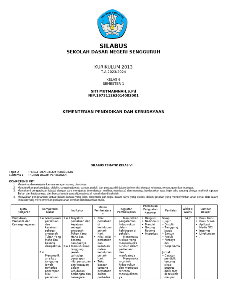 Silabus 9 Kolom 6a Tema 2 | PDF