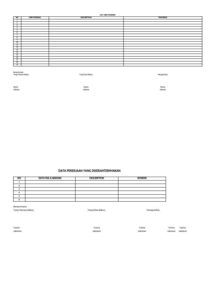 Form Serah Terima Pekerjaan (Hand Over Job) | PDF