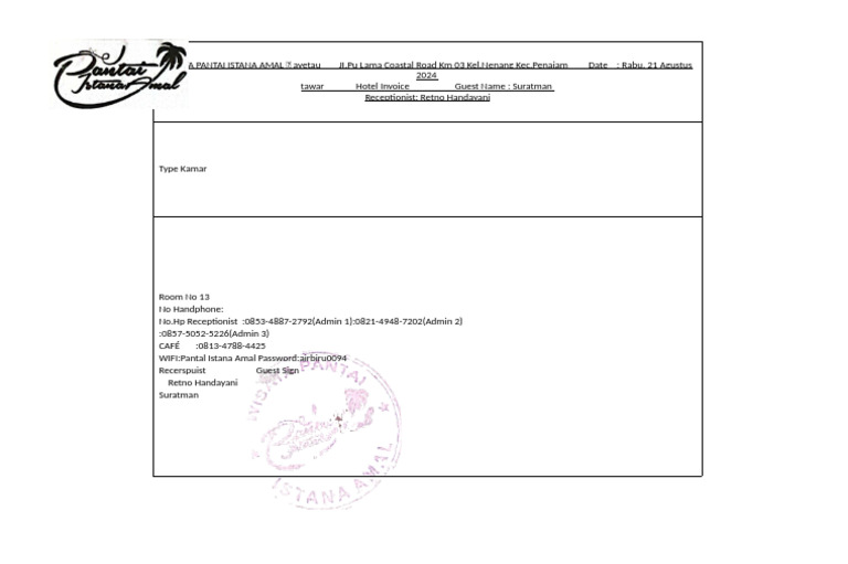 Hotel Invoice for Suratman | PDF