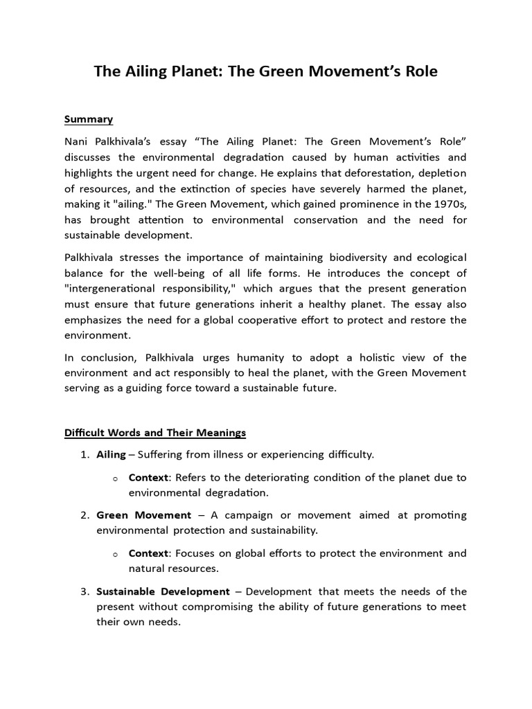 The Ailing Planet - Summary | PDF | Sustainability | Sustainable ...