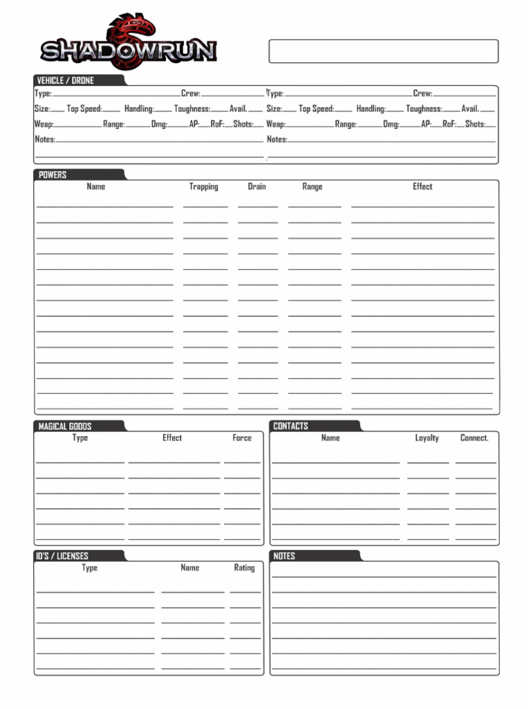 Charsheet - Savage Shadowrun 3 | PDF