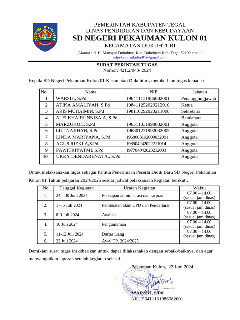 Surat Tugas PPDB | PDF