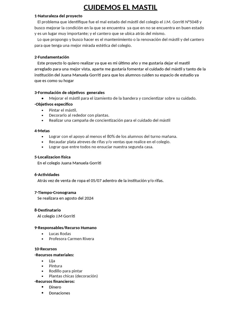 Renovación del Mástil Escolar | PDF