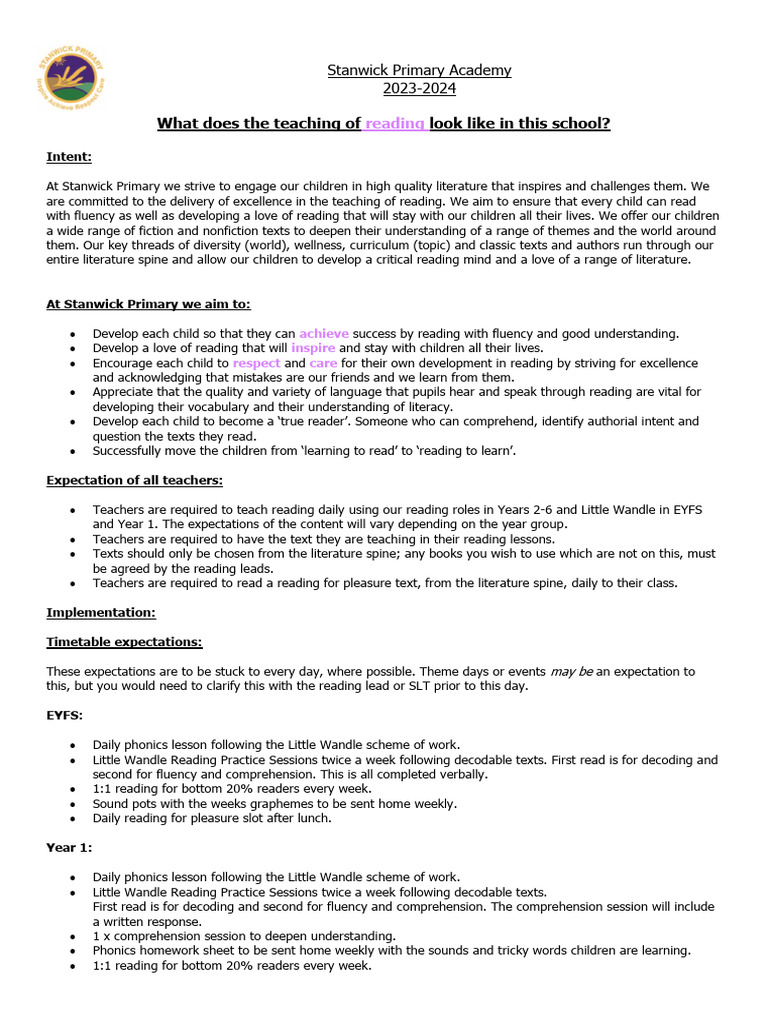 How We Teach Reading at Stanwick Primary | PDF | Phonics | Reading ...
