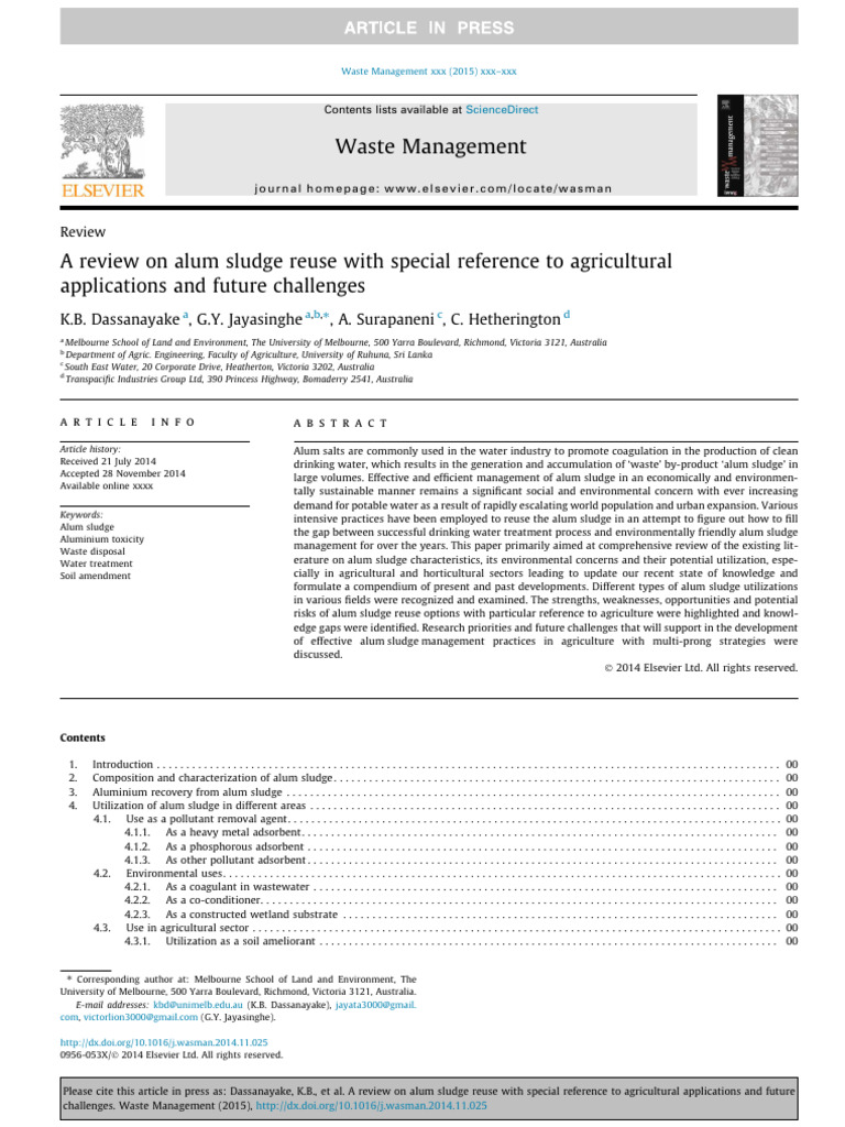 A Review On Alum Sludge Reuse With Speci | PDF | Selenium | Water ...