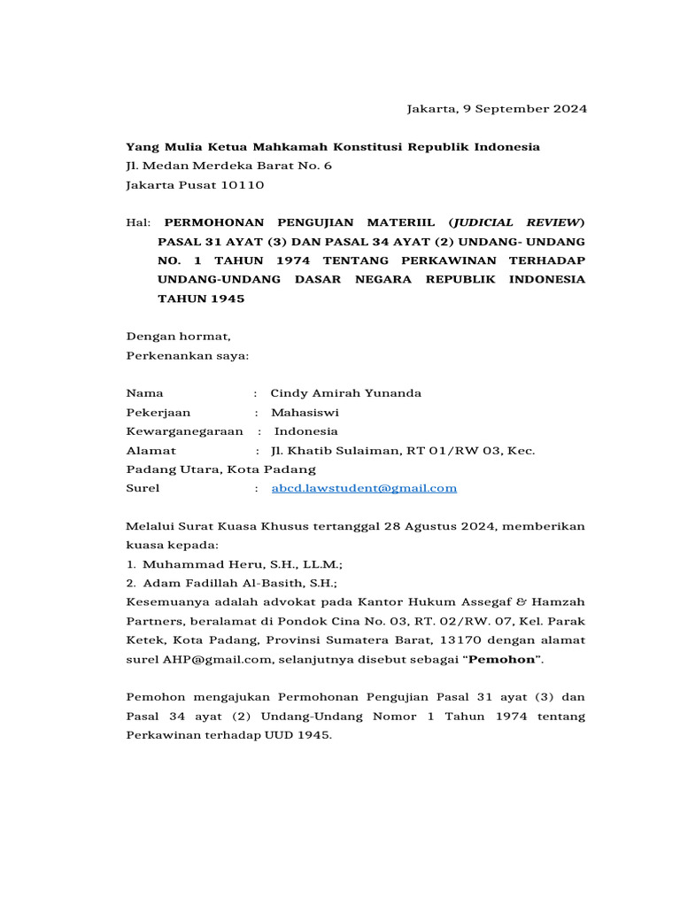 Judicial Review UU Perkawinan 1974 | PDF | Politik | Hukum