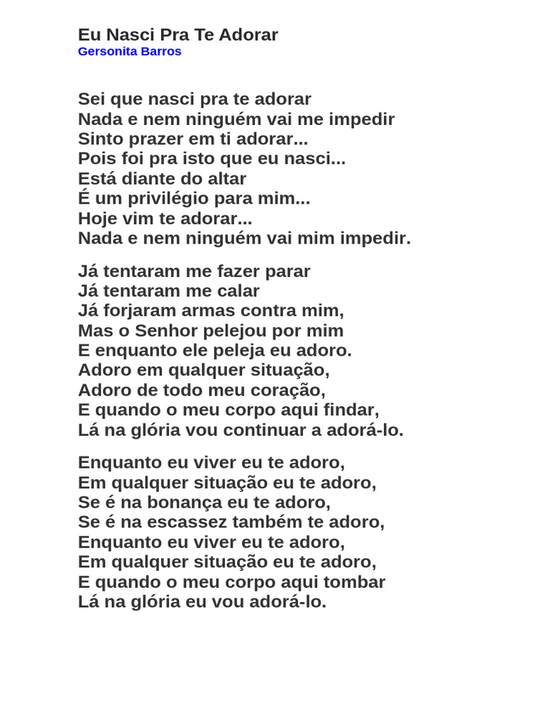 Eu Nasci Pra Te Adorar | PDF