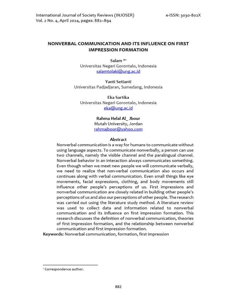 Nonverbal Communication's Impact on Impressions | PDF | Nonverbal ...