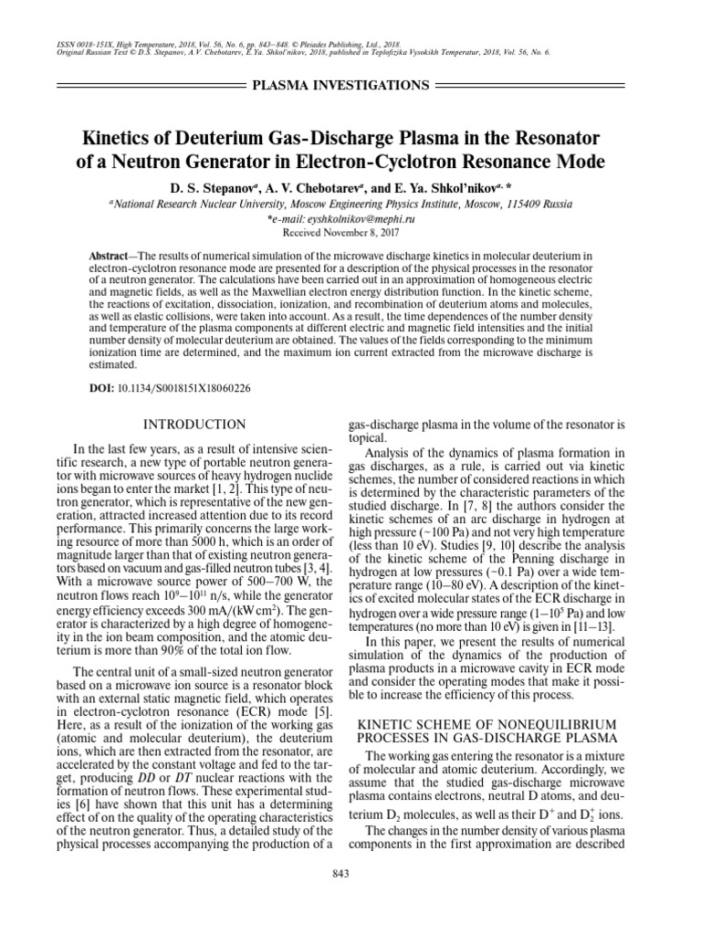 Kinetics of Deuterium Gas-Discharge Plasma in The Resonator of A ...