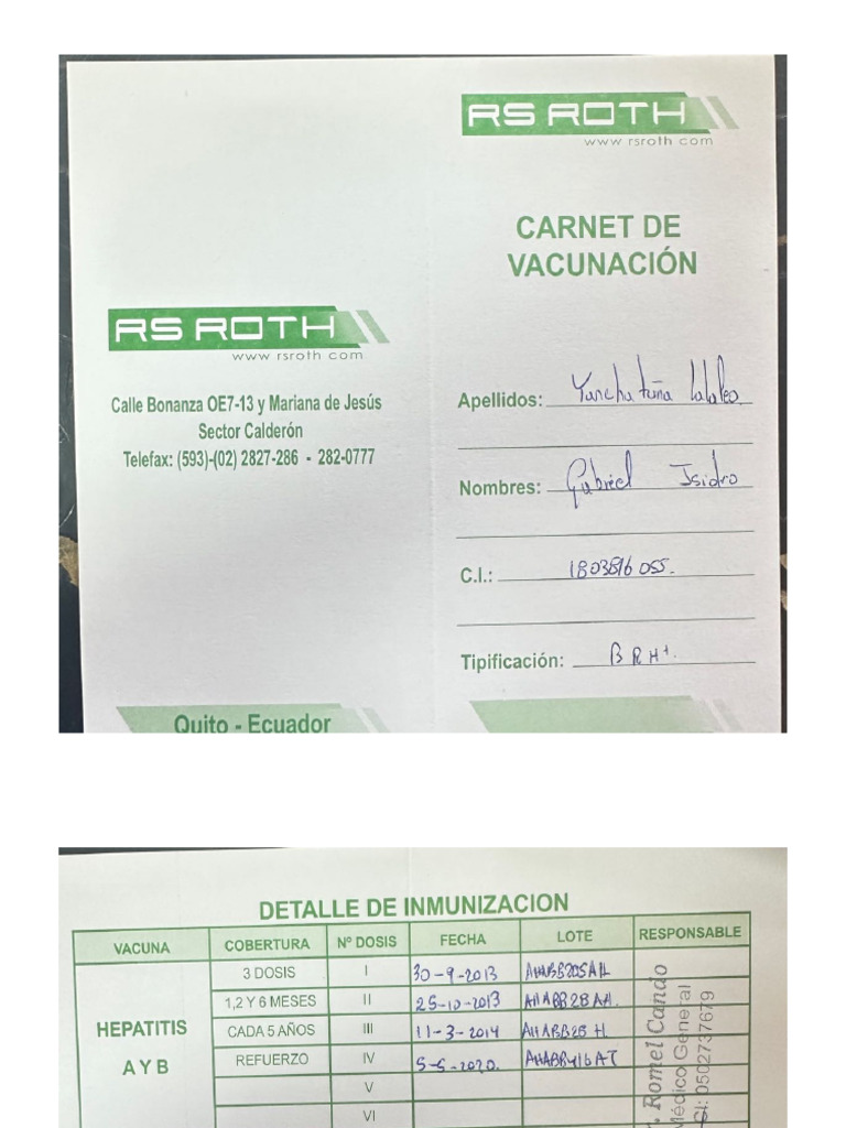 G Yanchatuña-Carnet de Vacunas | PDF