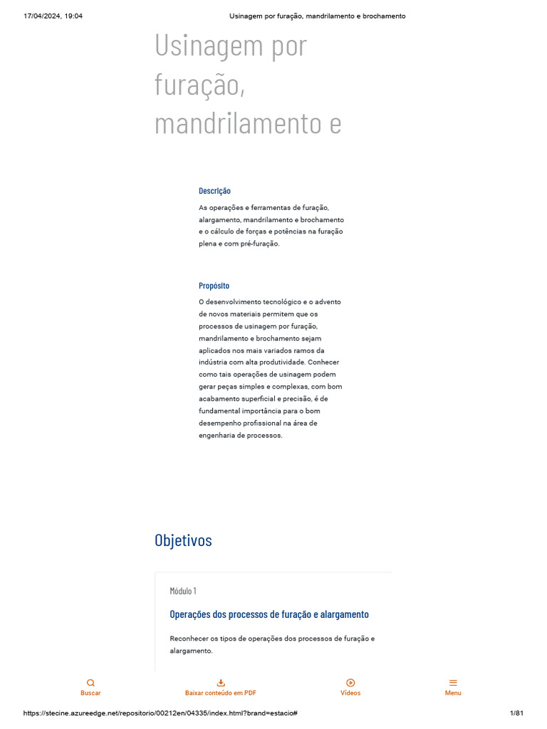 Usinagem Por Furação, Mandrilamento e Brochamento | PDF | Máquinas | Aço