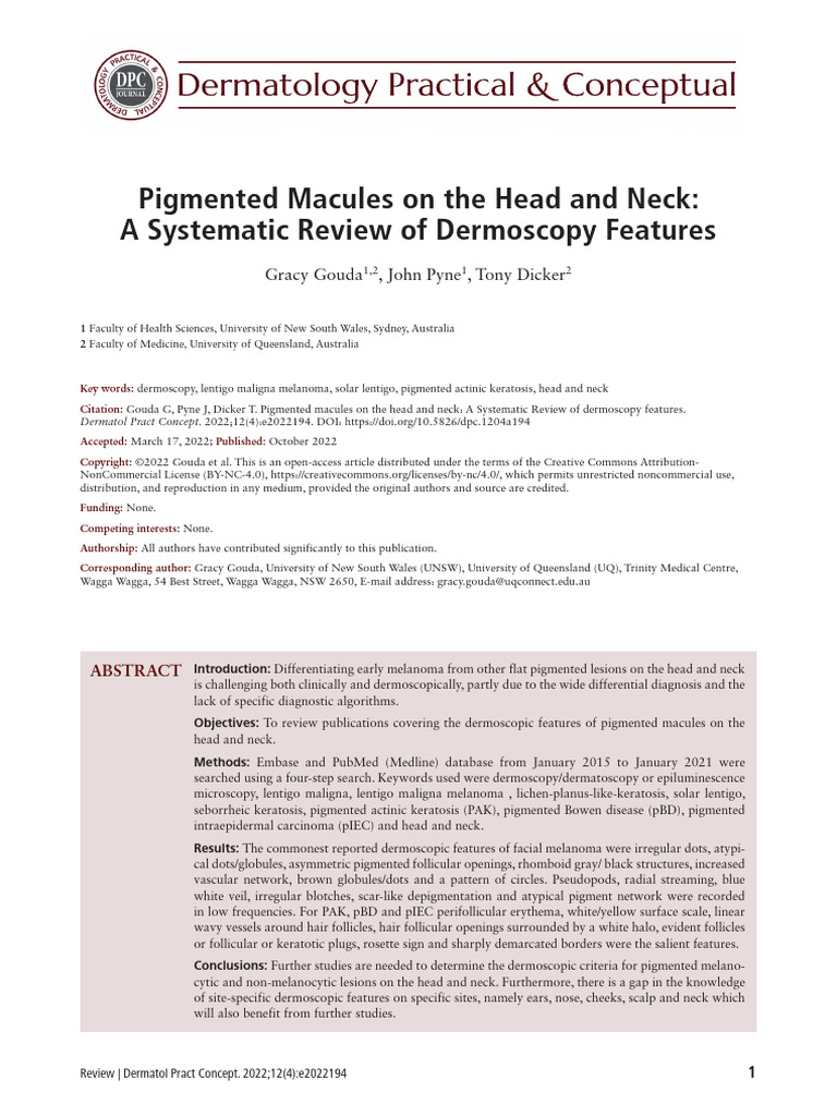 Pigmented Macules On The Head and Neck: A Systematic Review of ...