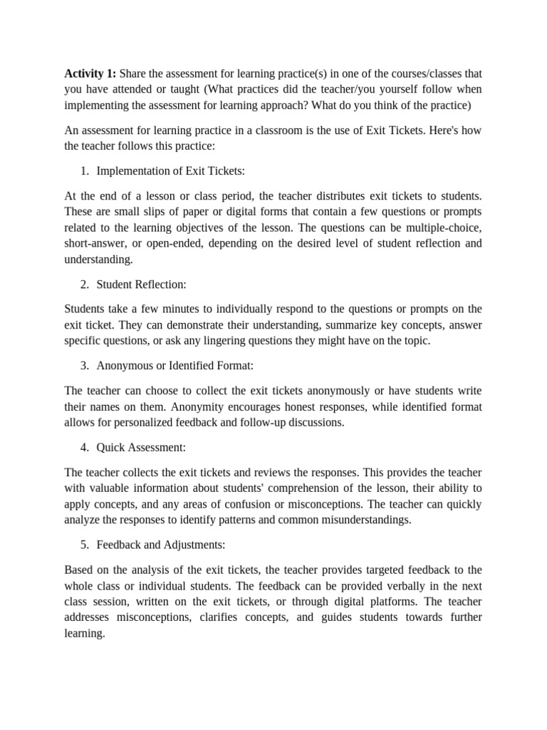 Effective Assessment for Learning Practices | PDF | Educational ...