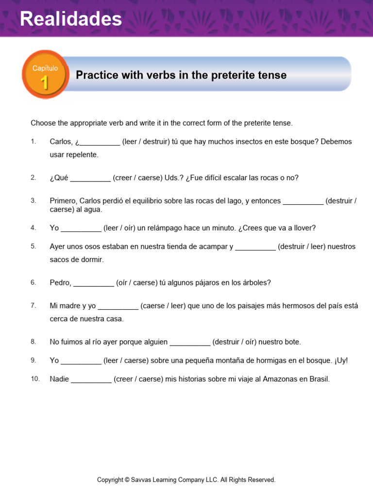 Practice With Verbs in The Preterite Tense 1 | PDF
