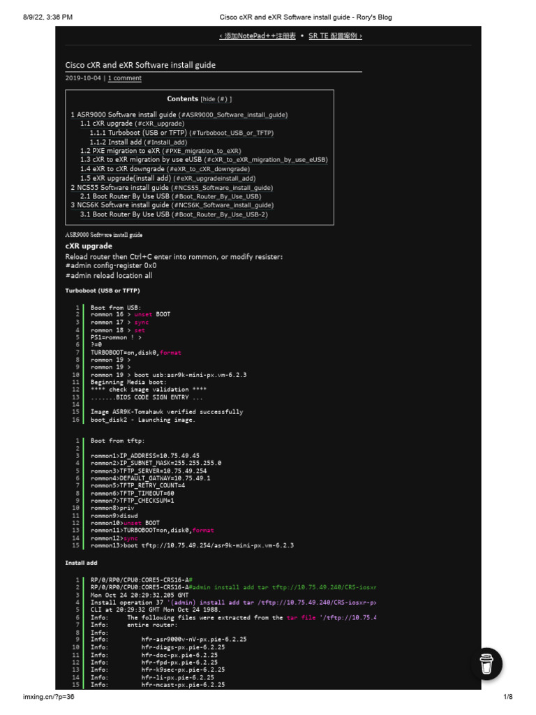 Cisco CXR and eXR Software Install Guide - Rory's Blog | PDF | Booting ...