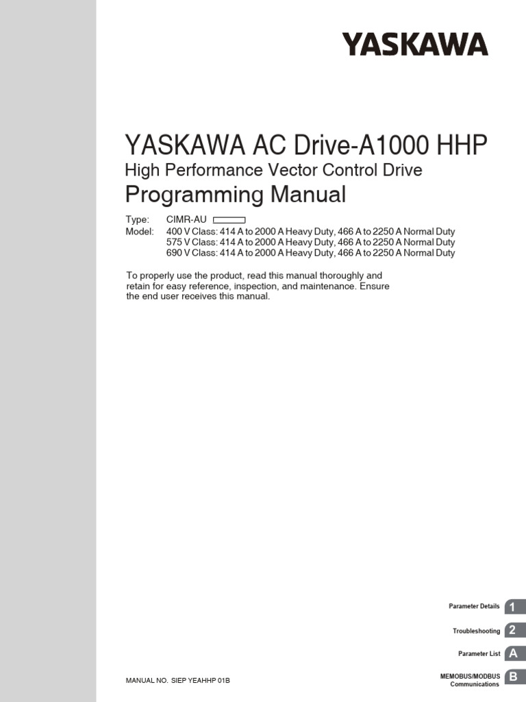 MANUALDEPROGRAMACIONA1000HHP | PDF | Parameter (Computer Programming) | Electric Motor