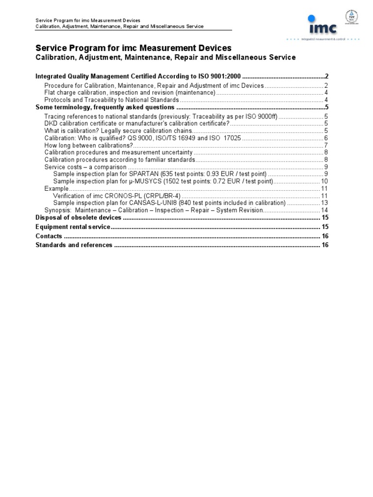 Service and Calibration of Imc Devices 2006 | PDF | Calibration ...