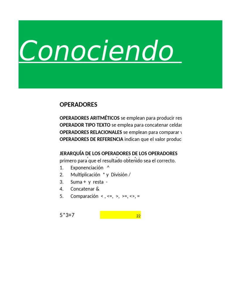 Operadores y Funciones en Excel | PDF | Microsoft Excel | Función ...