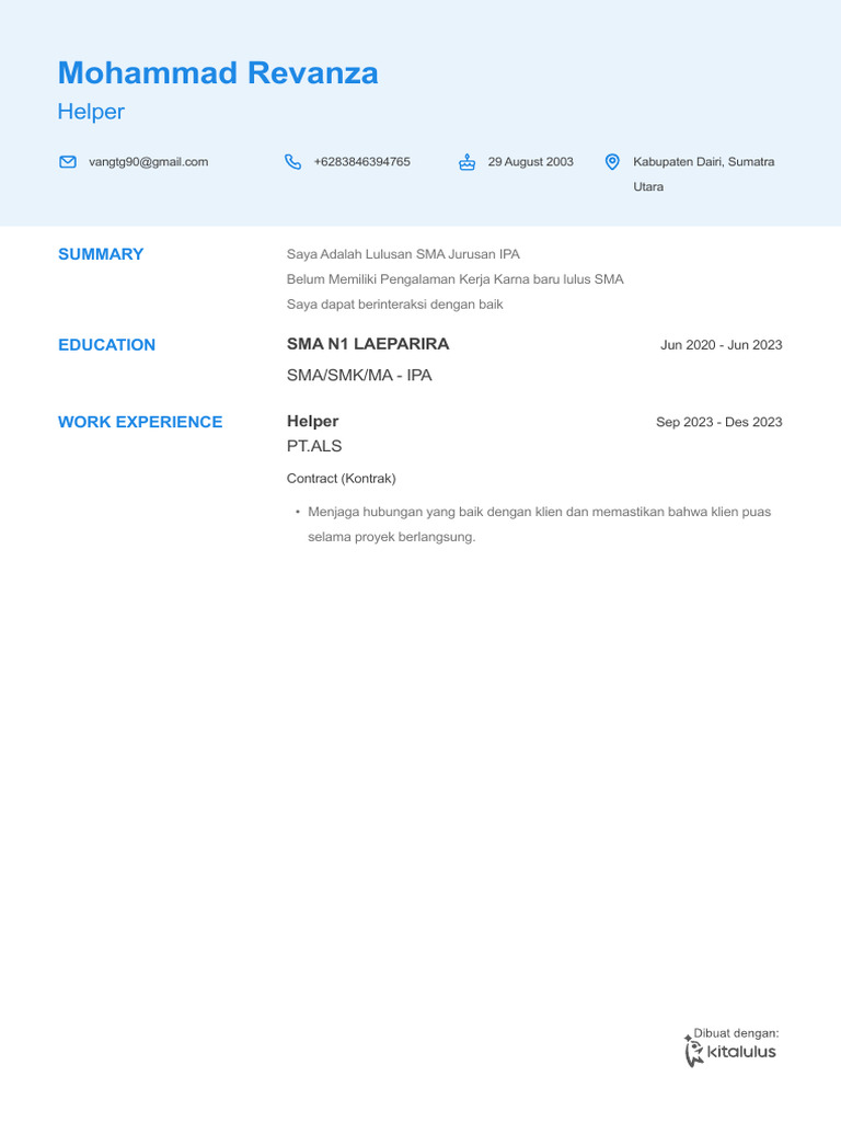 Mohammad Revanza KitaLulusCV-1 | PDF