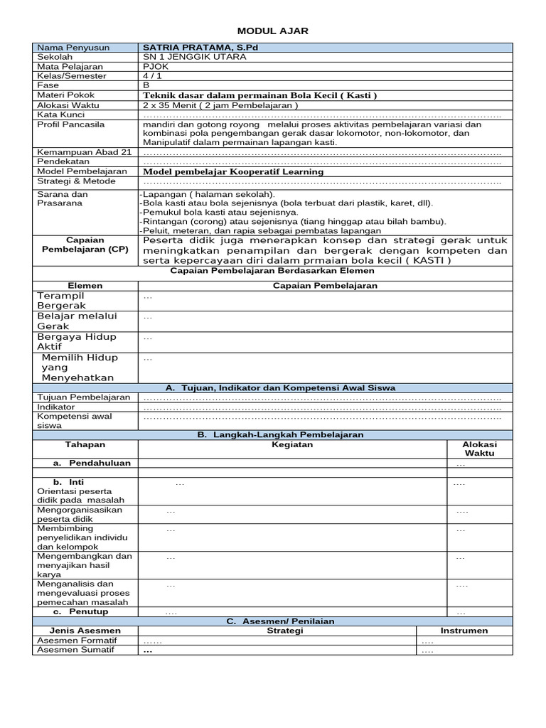 Format Modul Ajar PJOK | PDF