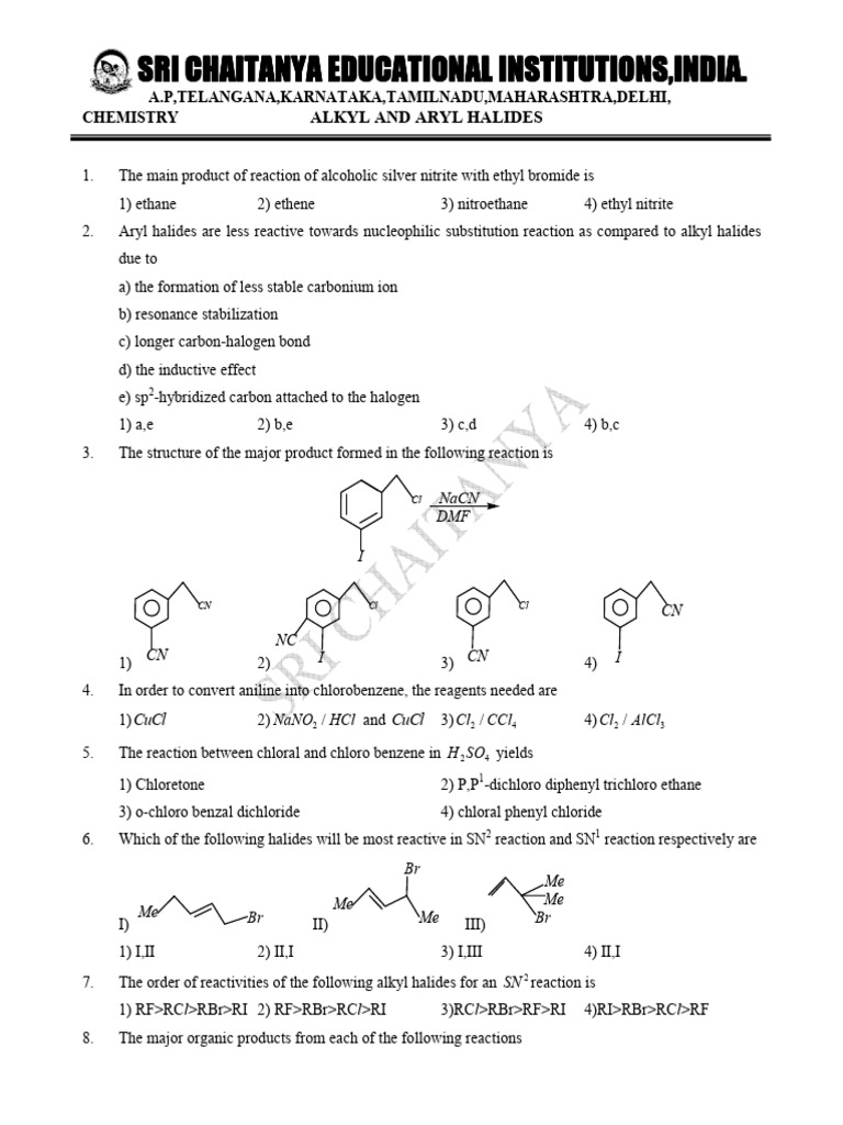 Chemistry - Alkyl & Aryl Halides | PDF | Chlorine | Organic Chemistry