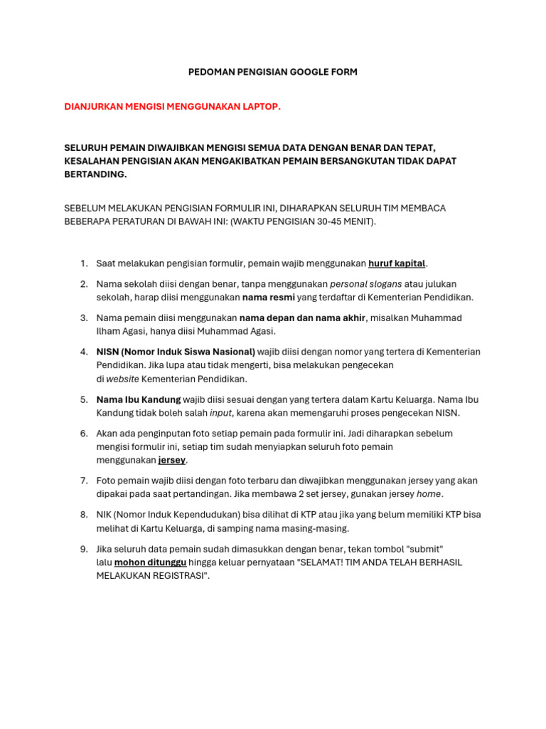 Pedoman Pengisian Google Form | PDF