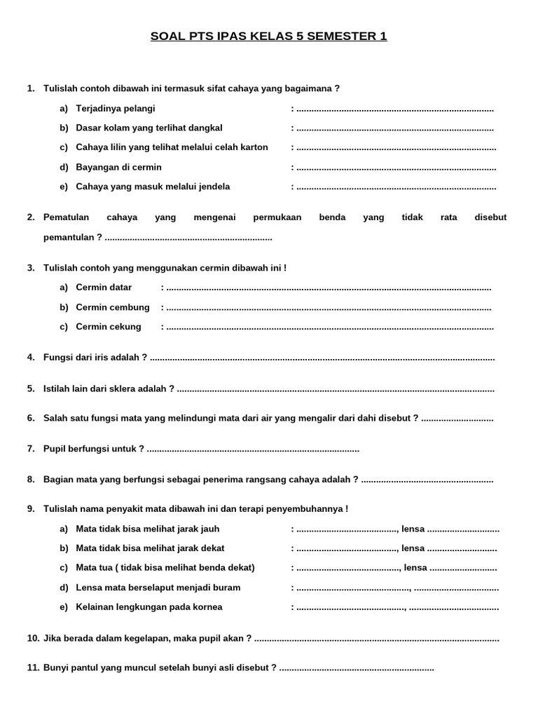 Soal PTS Ipas Kelas 5 Semester 1 | PDF | Griya & Taman | Teknologi & Rekayasa