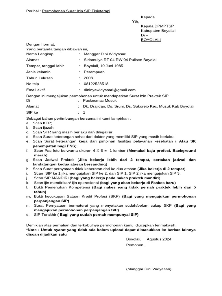 Surat Permohonan SIP INSTANSI 270624 | PDF