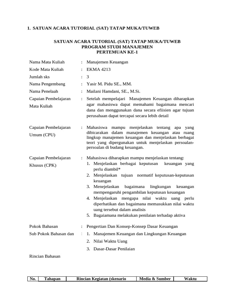 Satuan Acara Tutorial Ekma4213 | PDF | Komputer