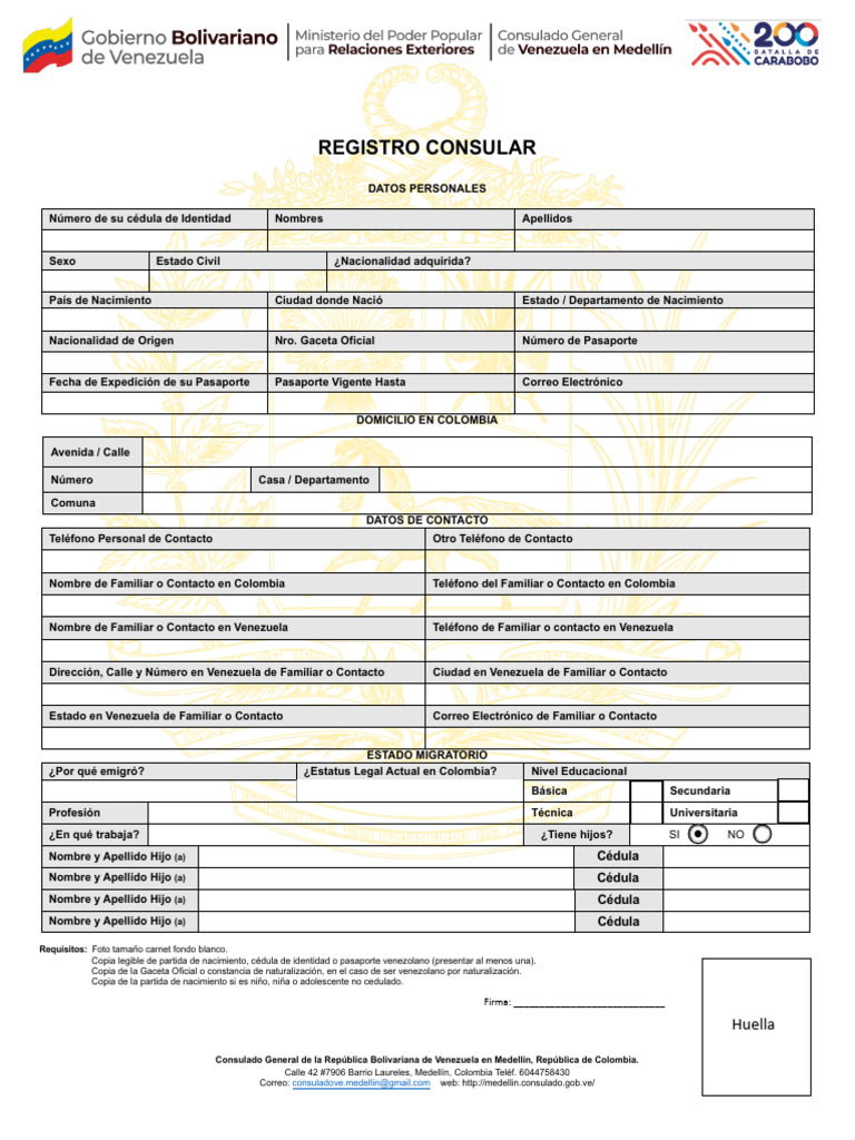 Formato Registro Consular FINAL | PDF | Documento de identidad | Venezuela