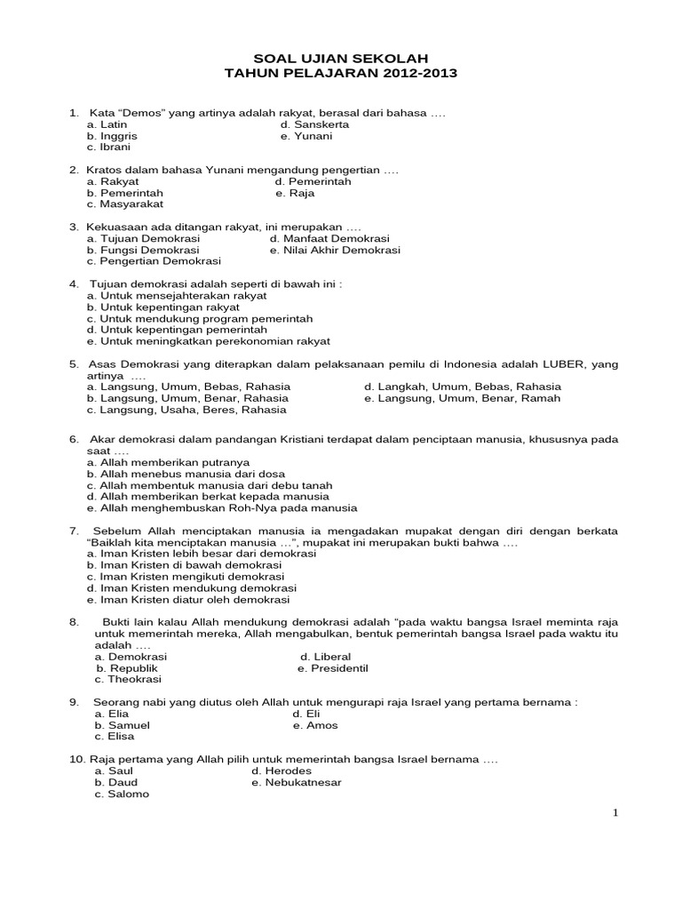 Soal Uas Pak Xii 2012-2013 | PDF