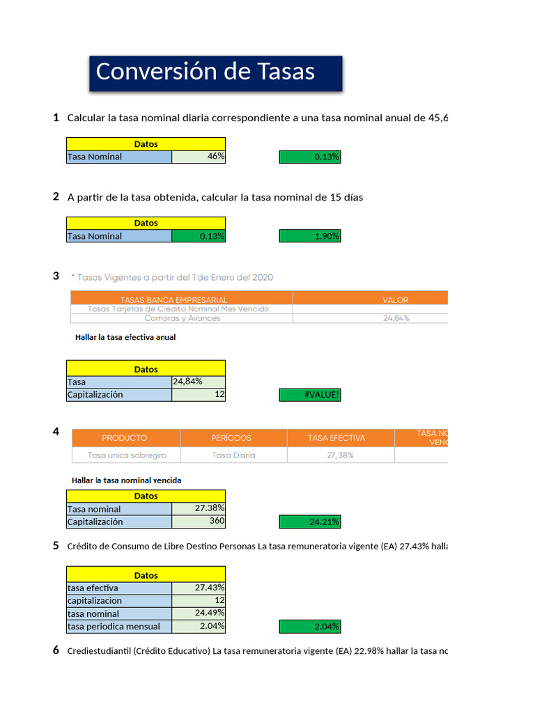 tALLER No.1 CONVERSION DE TASAS (2) Karen Villa v. | PDF | Capitalización de mercado | Dinero