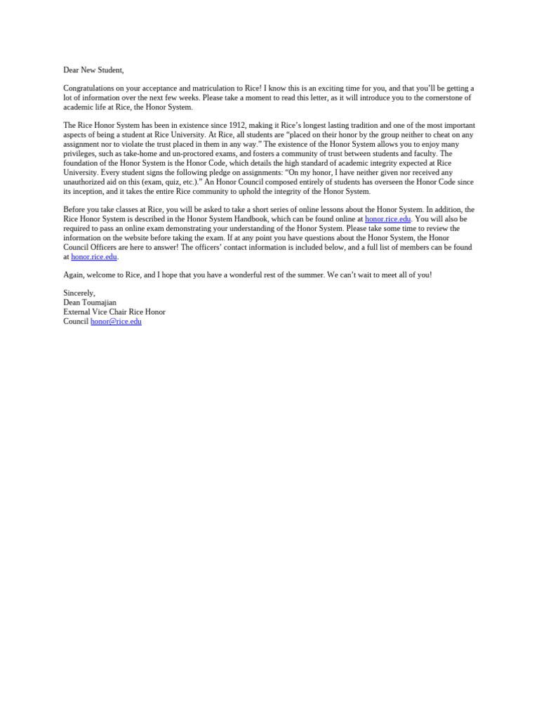 Rice University Honor System Guide | PDF