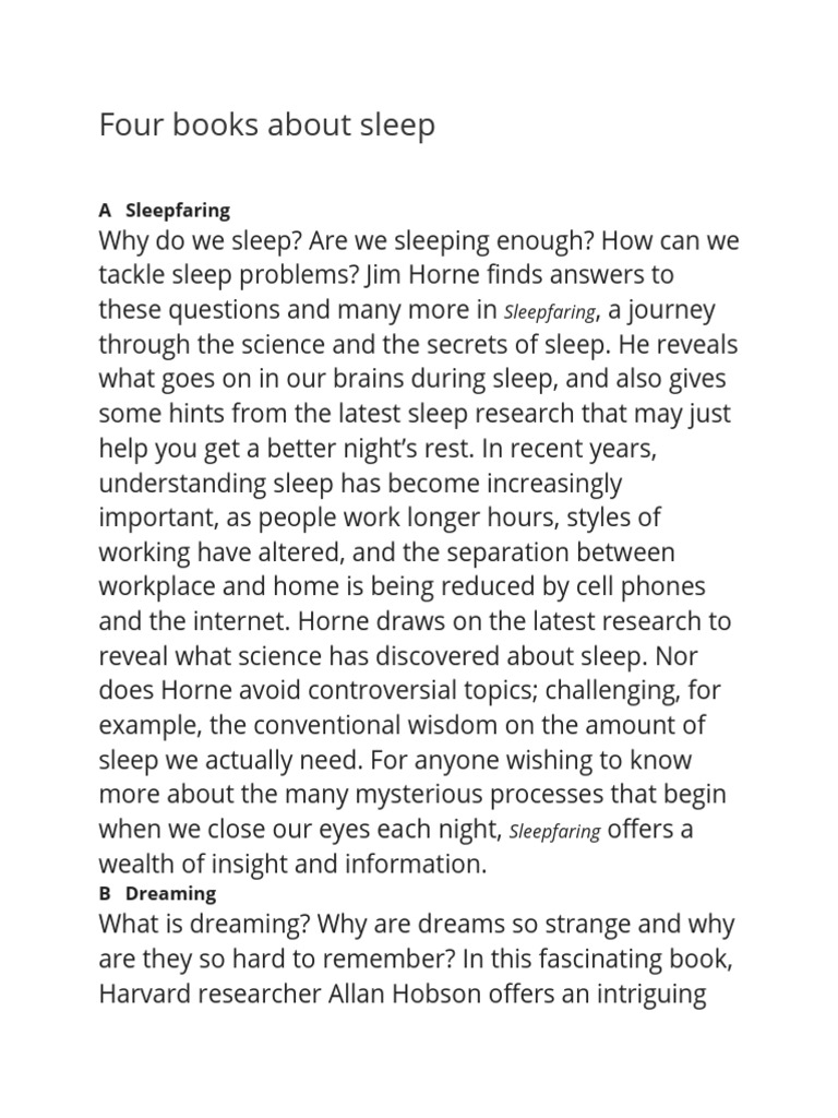 Four books about sleep | PDF | Sleep | Dream