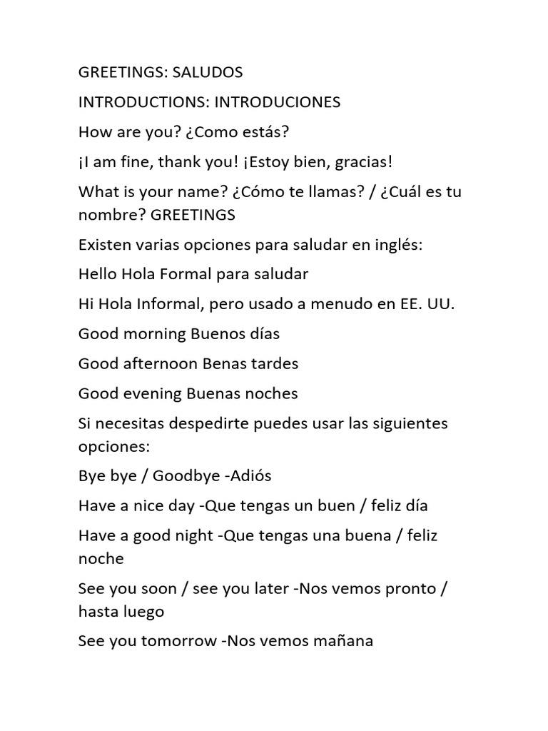 Saludos y Cortesía en Inglés | PDF | Cocina, comidas y vino | Estudios ...