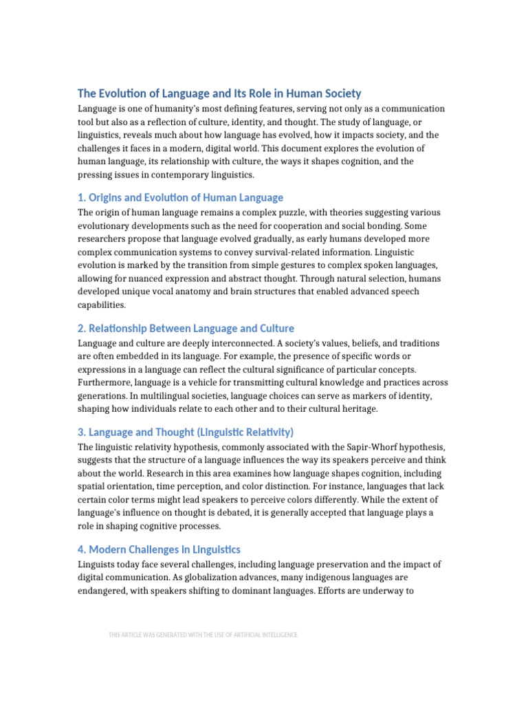 Evolution of Language and Role in Society | PDF | Linguistics | Origin ...
