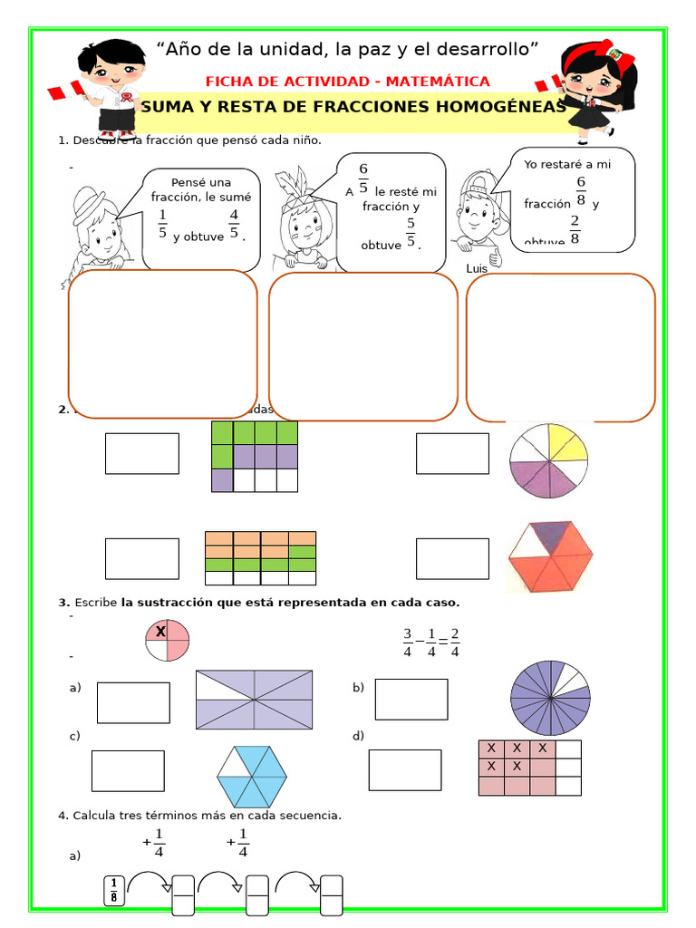 Ficha-Mierc-Mat-Suma y Resta de Fracciones Homogéneas | PDF ...