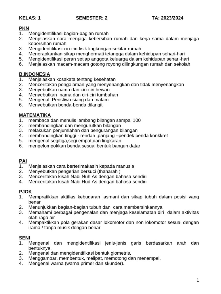 TP KELAS 1 - SEM 2 - BARU | PDF