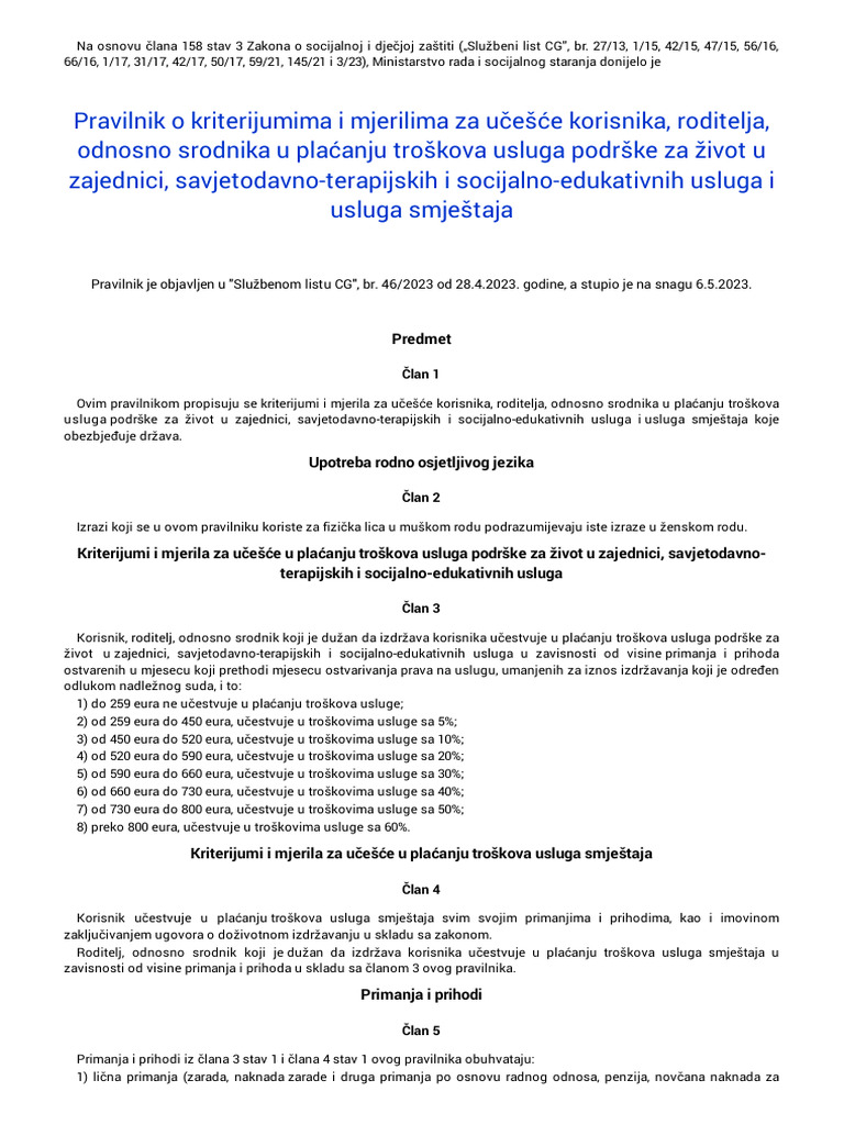 Pravilnik o Kriterijumima I Mjerilima Za | PDF