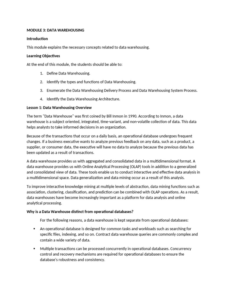 Module-3 | PDF | Data Warehouse | Databases