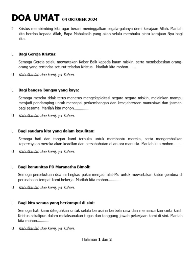 Doa Umat 04 Okt 2024 | PDF