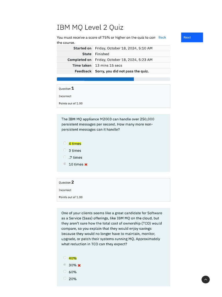 IBM MQ Level 2 Quiz - Attempt Review | PDF | Cloud Computing | Computer Science
