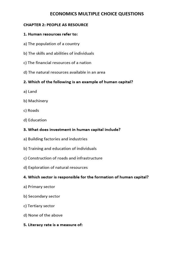 Economics Multiple Choice Questions | PDF | Poverty | Poverty & Homelessness