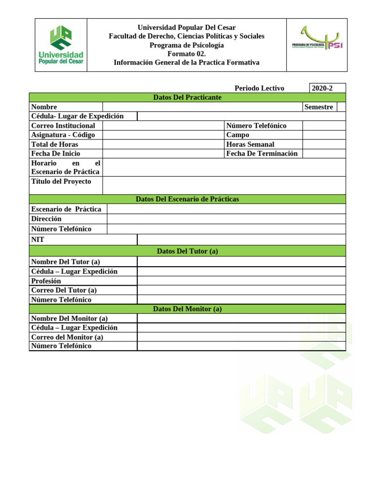 Formato 02. Información General de Practica Formativa | PDF