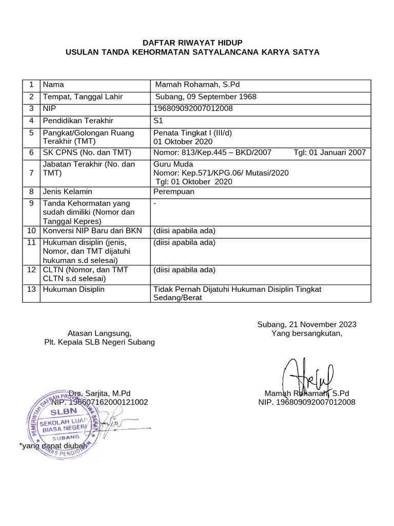 Format DRH SLKS Peirode November 2024 | PDF